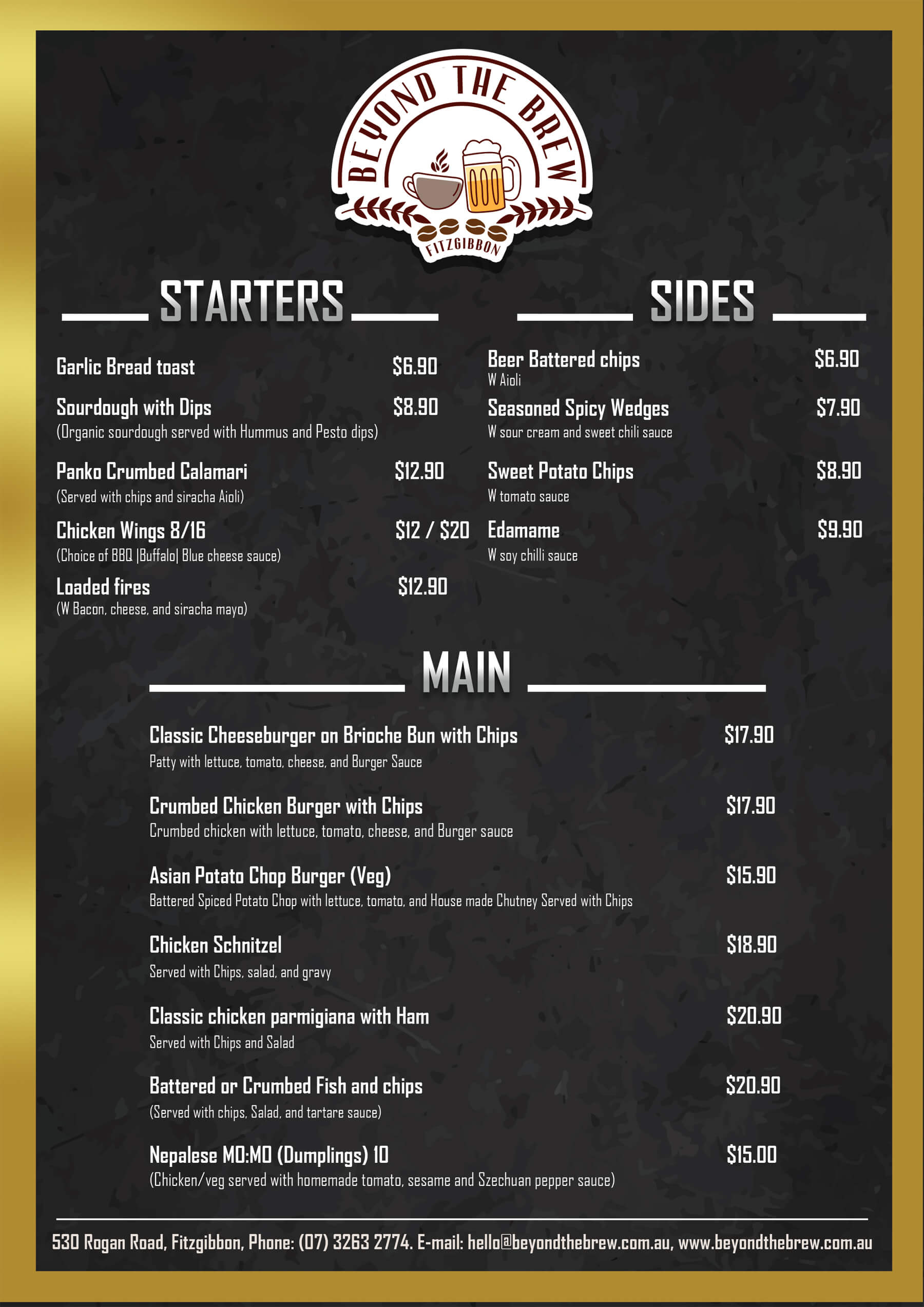 Beyond the Brew - Menu